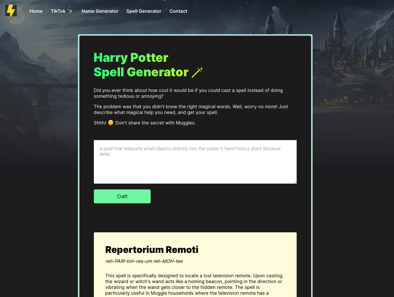 Harry Potter Spell Generator: Details, Pricing, Coupon, Reviews ...